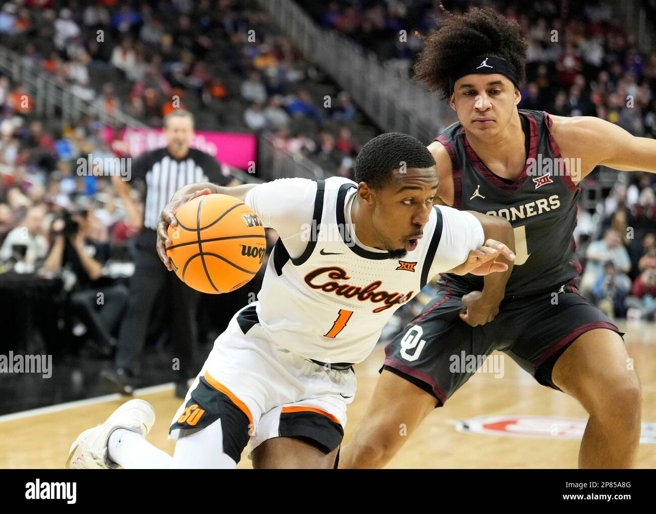 MAR 08 2023: Oklahoma State guard Bryce Thompson (1) drives against ...