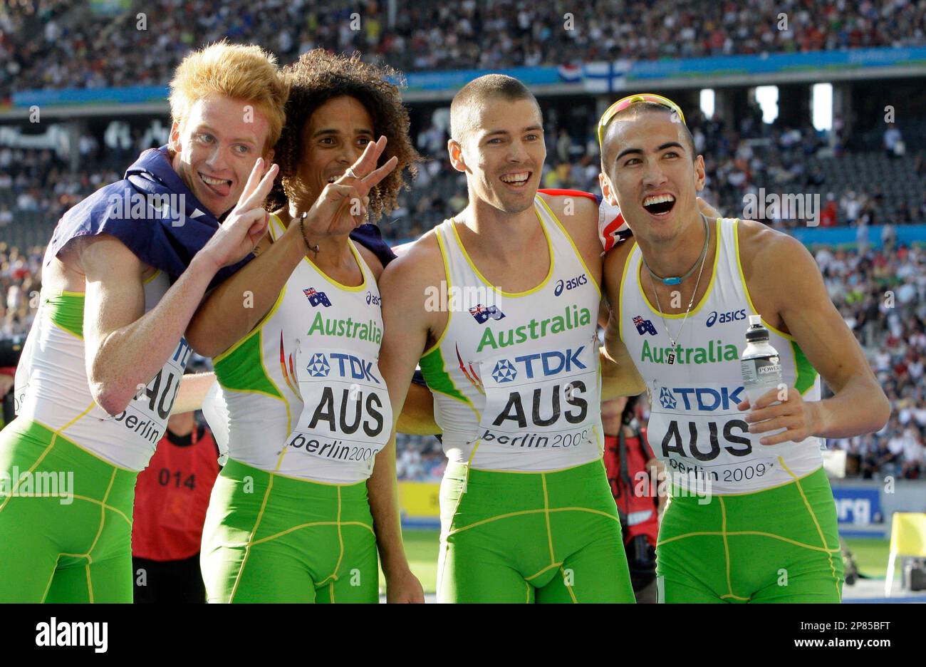 The Australian team celebrate after taking the bronze medal in the ...