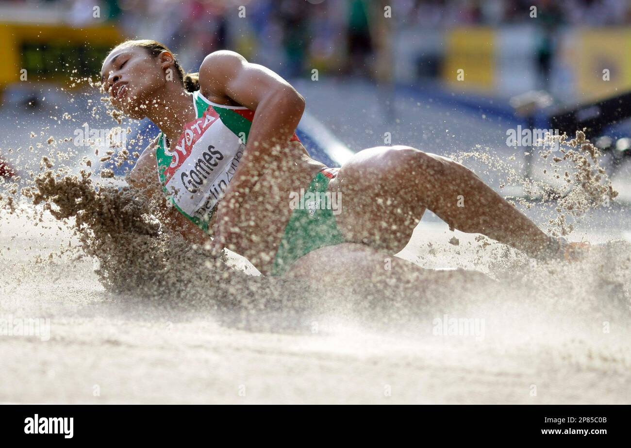 Portugal's Naide Gomes competes in the final of the Women's long jump ...
