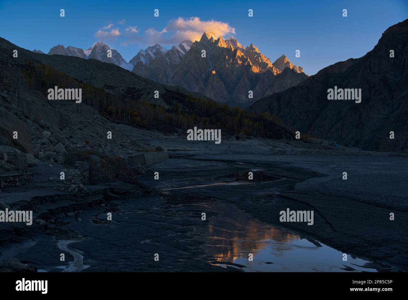 Panorama shot of Gulmit Gojal valley with famous landmark as Passu ...