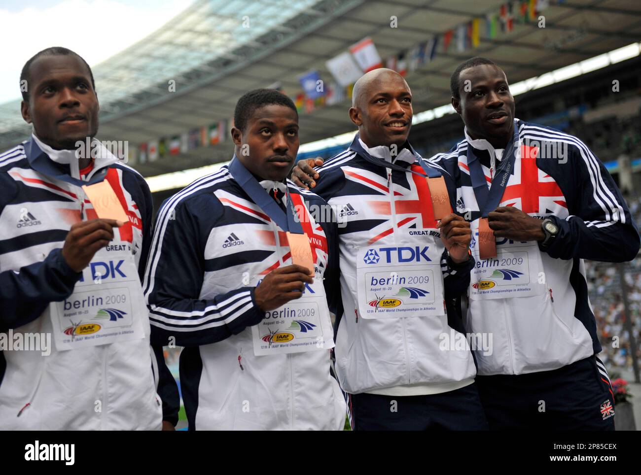 Britain's 4x100m relay team, Simeon Williamson; Marlon Devonish; Harry ...