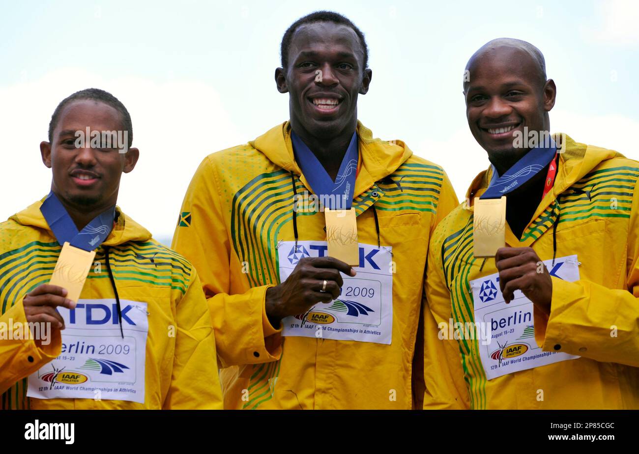 Jamaica's gold medal winning 4x100m relay team: Michael Frater; Usain ...