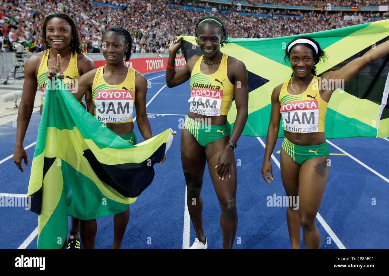 Jamaica's Aleen Bailey, Simone Facey, Kerron Stewart and Shelly-Ann ...