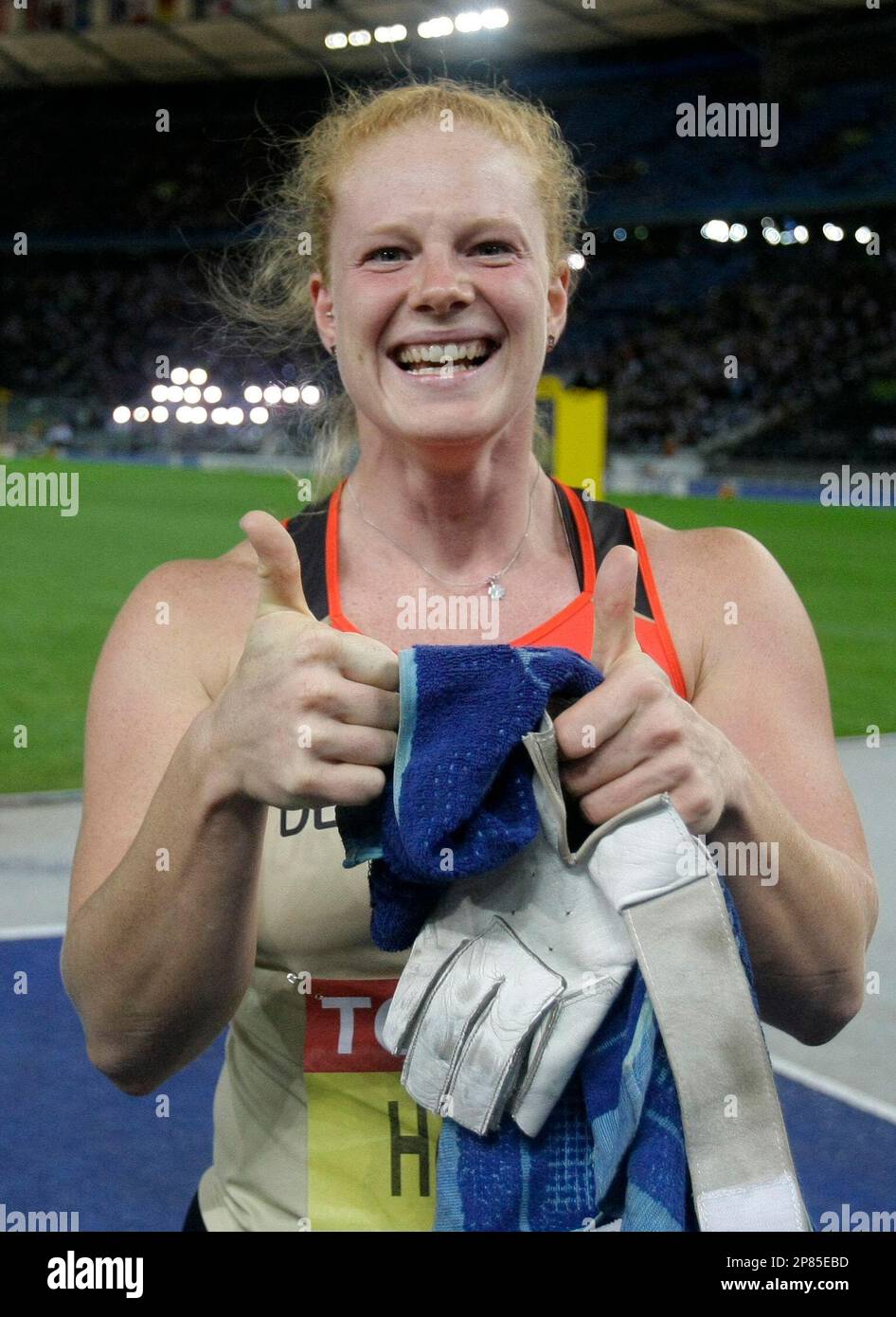 Germany's Betty Heidler celebrates winning the silver in the Women's ...