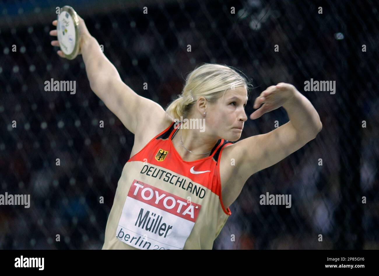 Germany's Nadine Mueller competes in the final of the Women's Discus ...