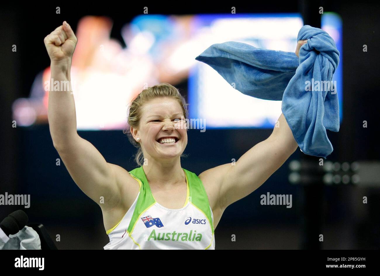 Australia's Dani Samuels reacts in the final of the Women's Discus ...