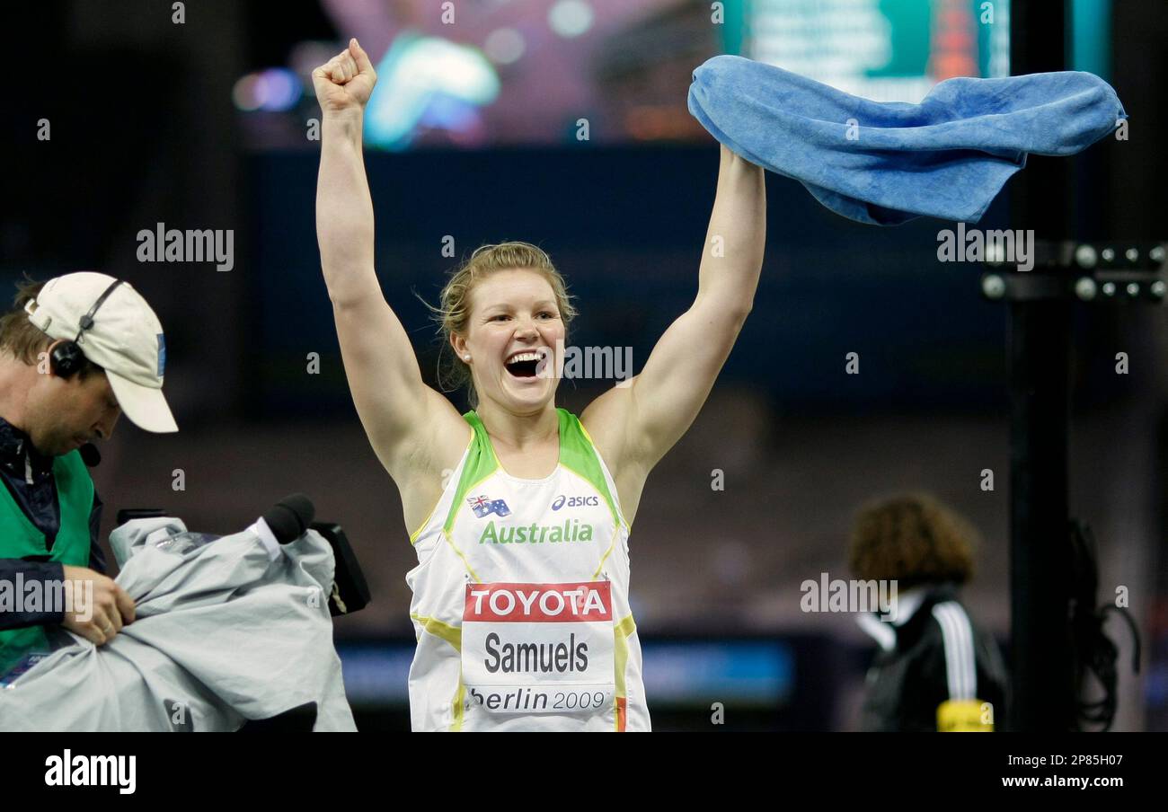 Australia's Dani Samuels reacts in the final of the Women's Discus ...