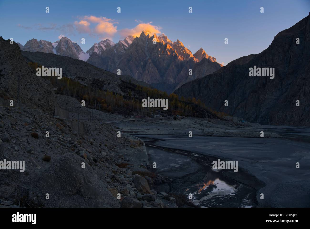 A view of Gulmit Gojal valley with famous landmark as Passu Cones or ...
