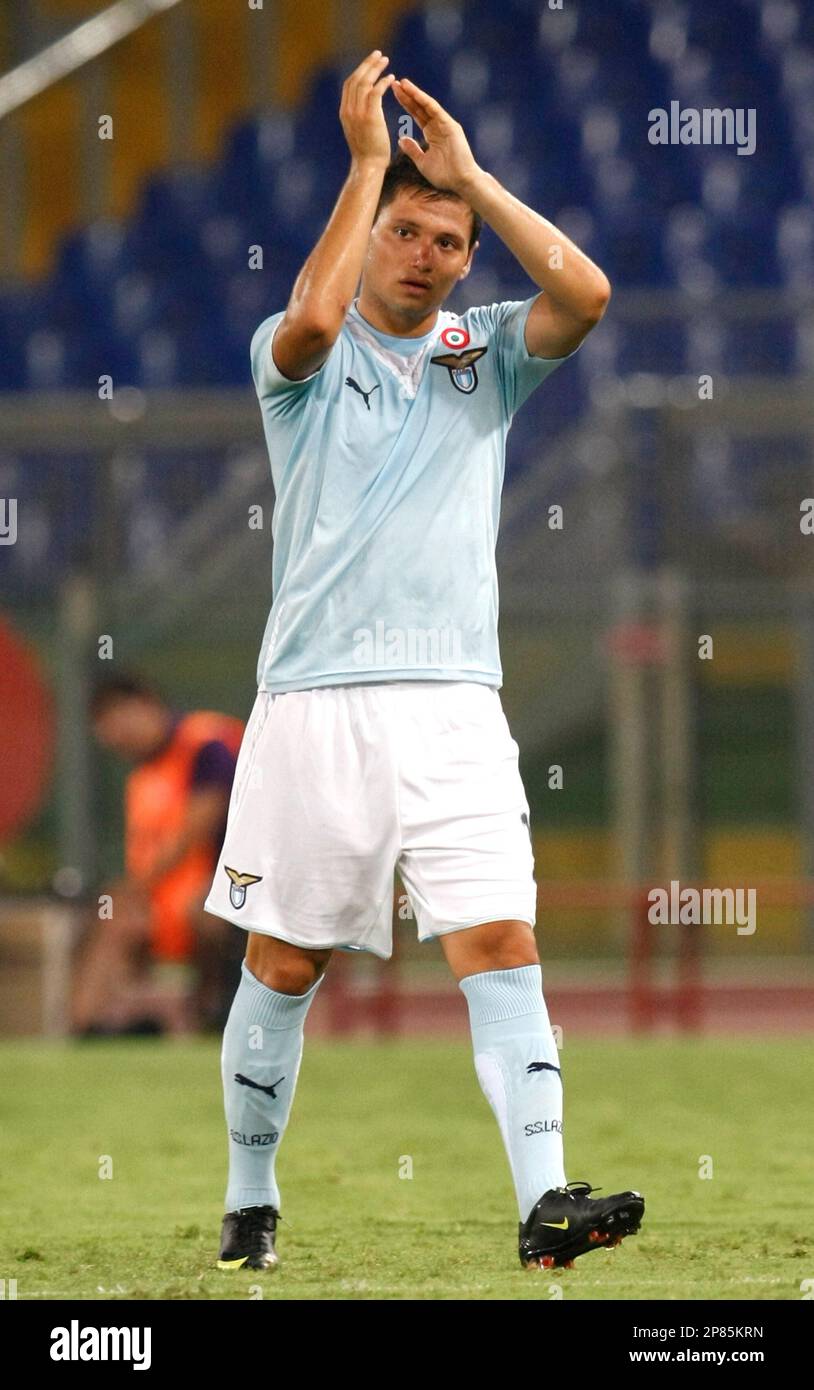 Lazio's Mauro Matias Zarate, of Argentina, claps his hands at the end ...