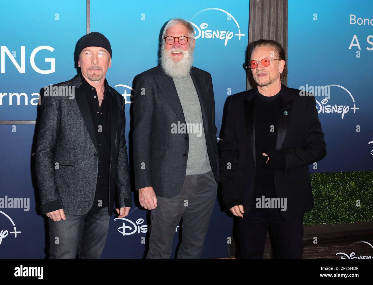 Los Angeles, USA. 08th Mar, 2023. The Edge, Dave Letterman, Bono ...