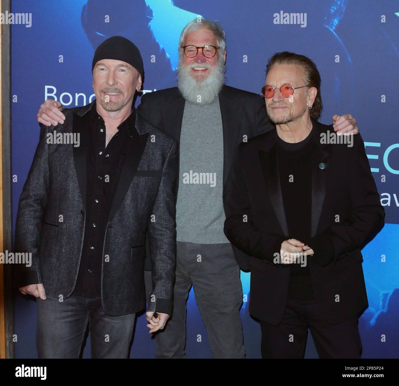 Los Angeles, USA. 08th Mar, 2023. The Edge, Dave Letterman, Bono ...
