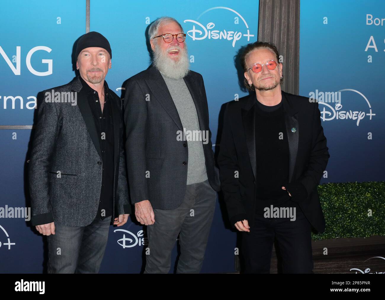 Los Angeles, USA. 08th Mar, 2023. The Edge, Dave Letterman, Bono ...