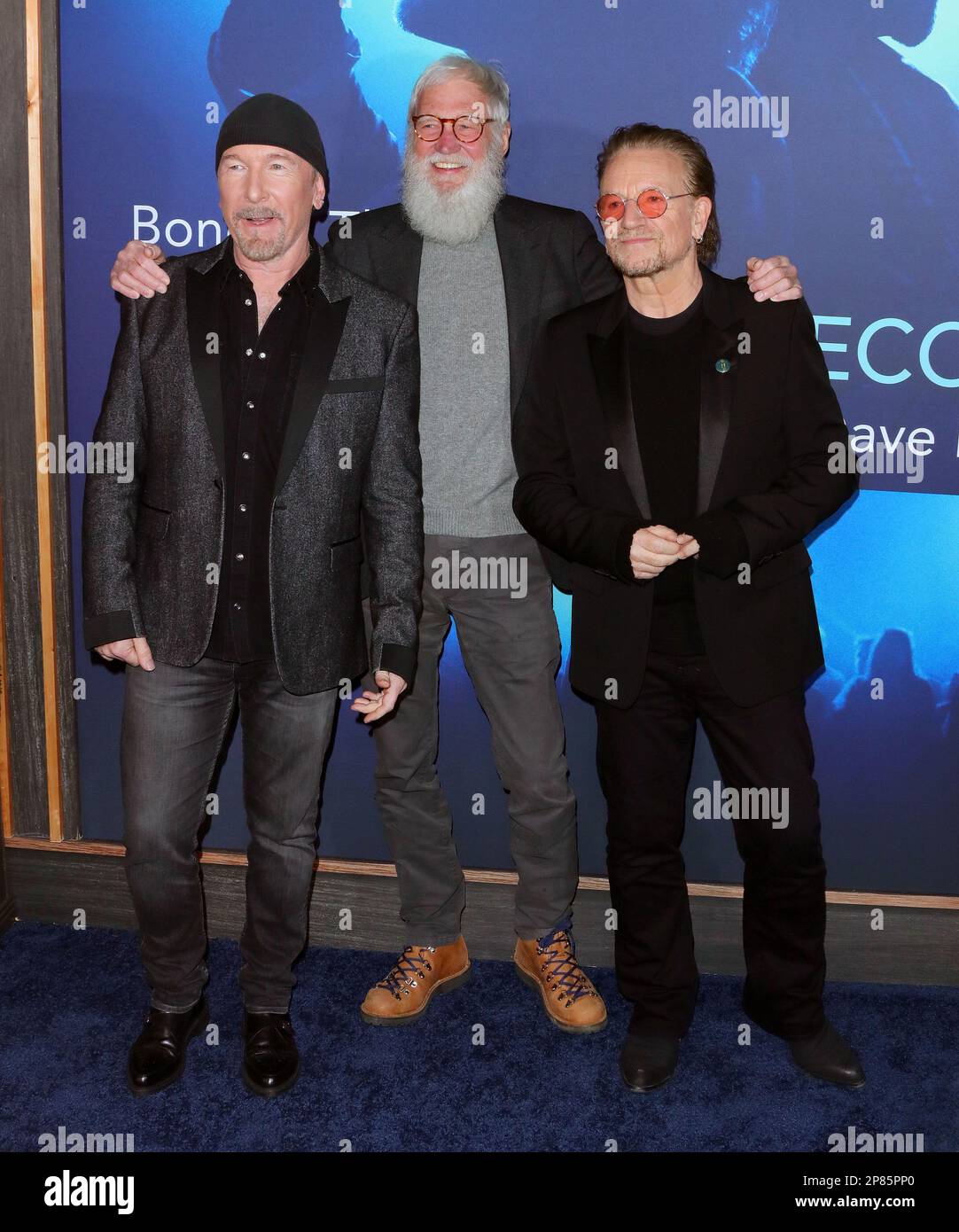 Los Angeles, USA. 08th Mar, 2023. The Edge, Dave Letterman, Bono ...