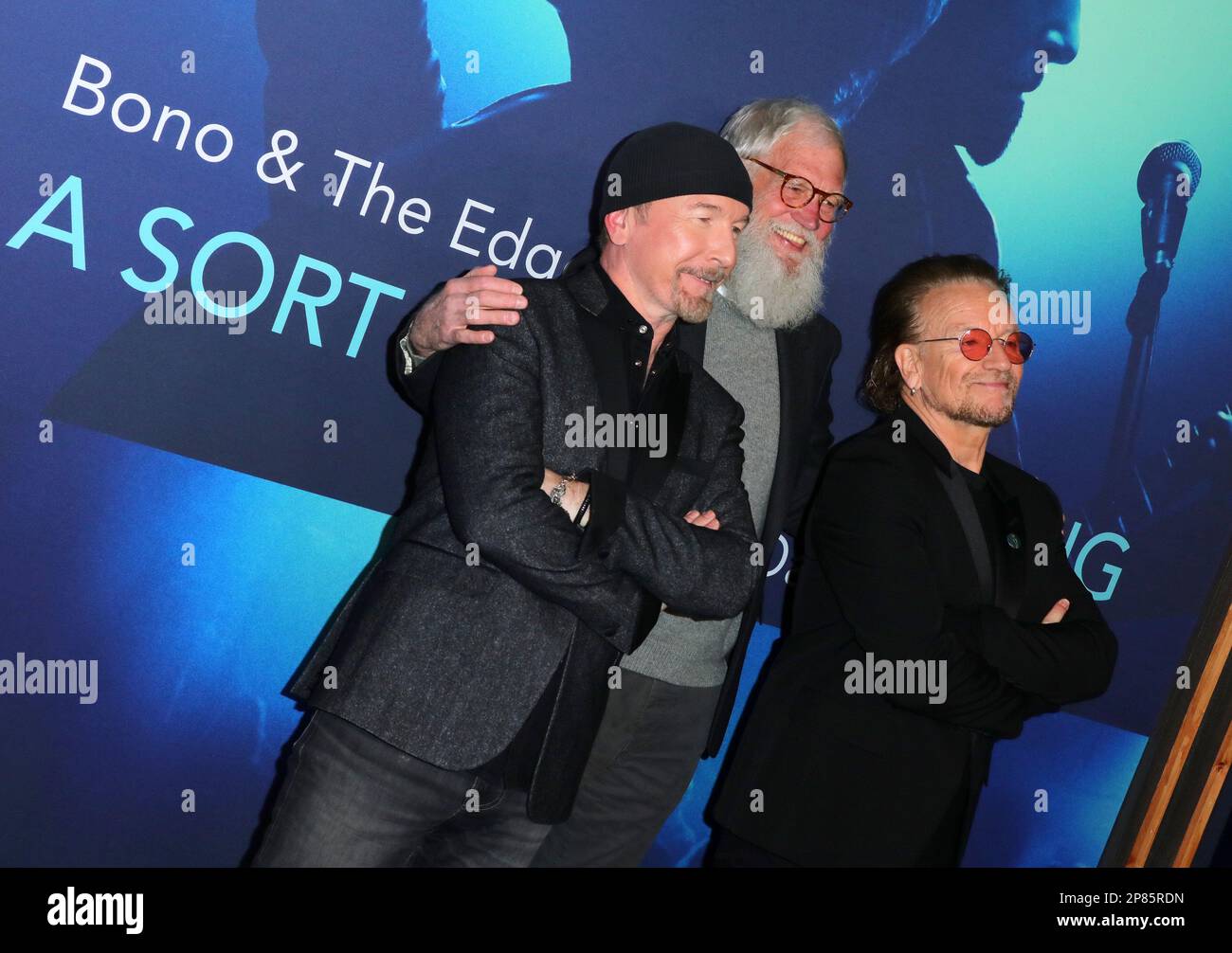 Los Angeles, USA. 08th Mar, 2023. The Edge, Dave Letterman, Bono ...