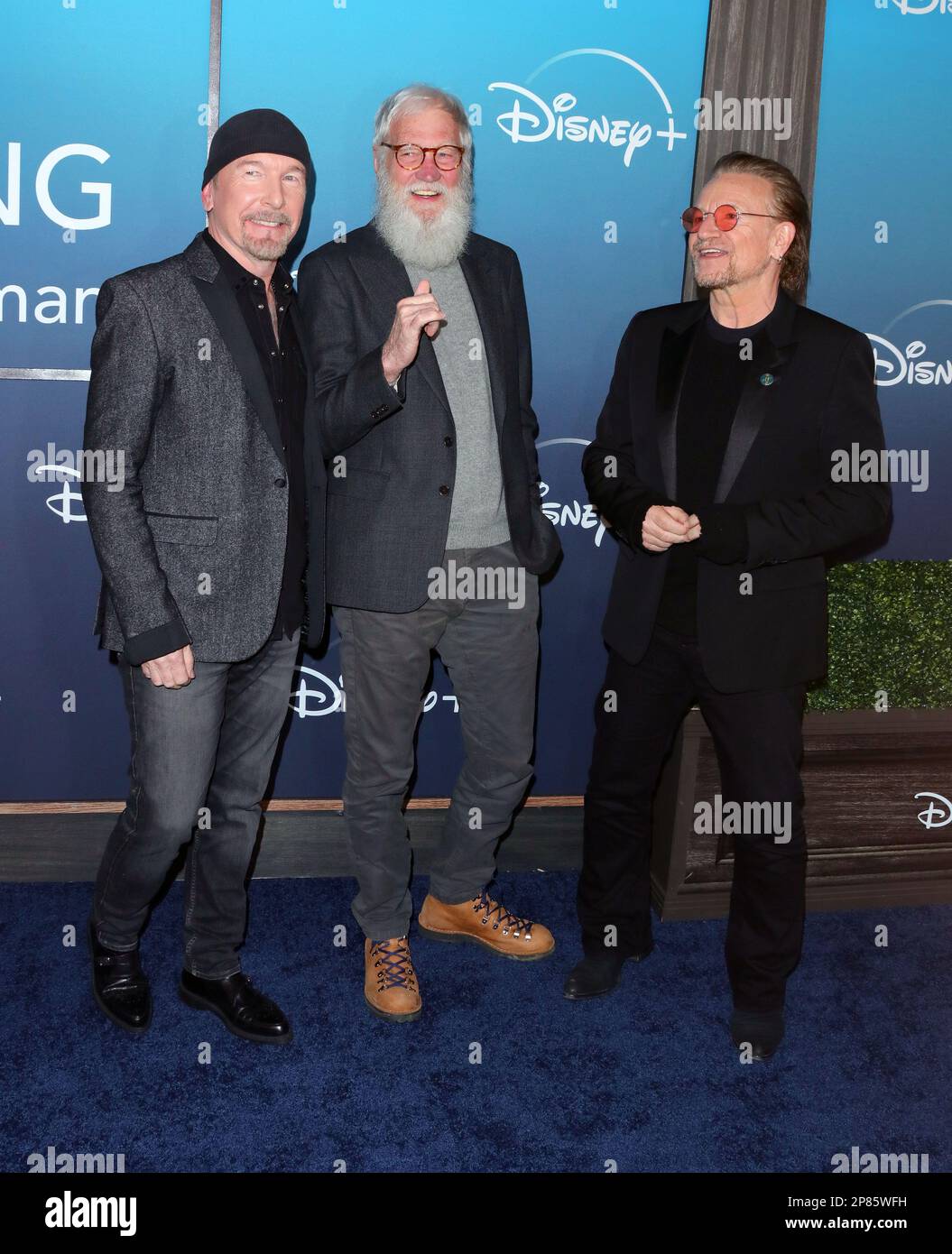 Los Angeles, USA. 08th Mar, 2023. The Edge, Dave Letterman, Bono ...