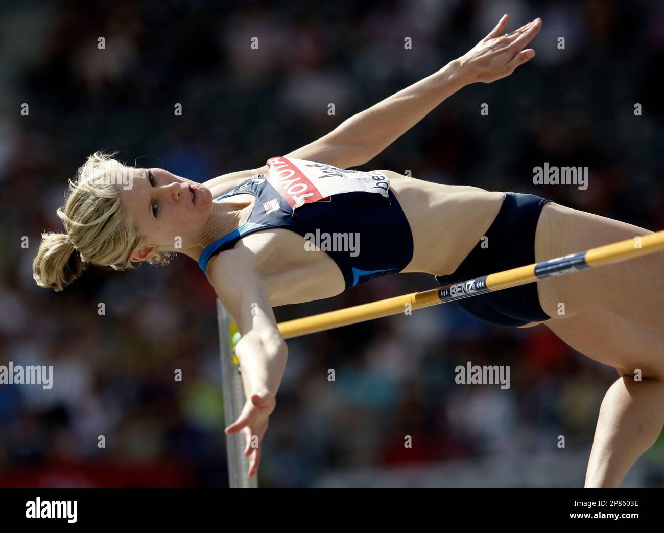 United States' Amy Acuff makes an attempt in the Women's High Jump ...