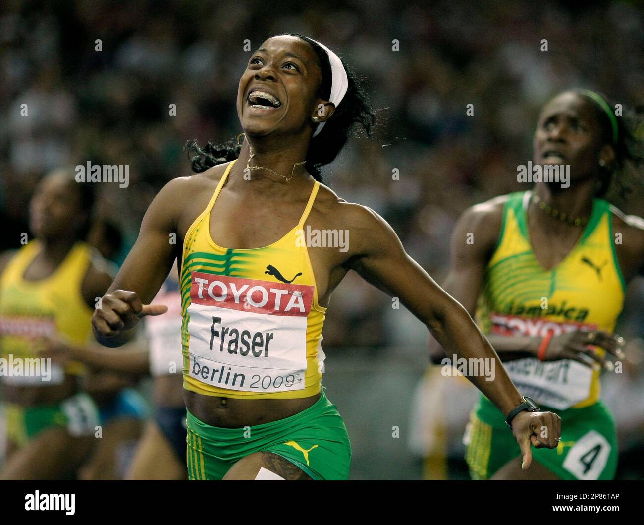 Jamaica's Shelley-Ann Fraser celebrates after winning the gold medal in ...