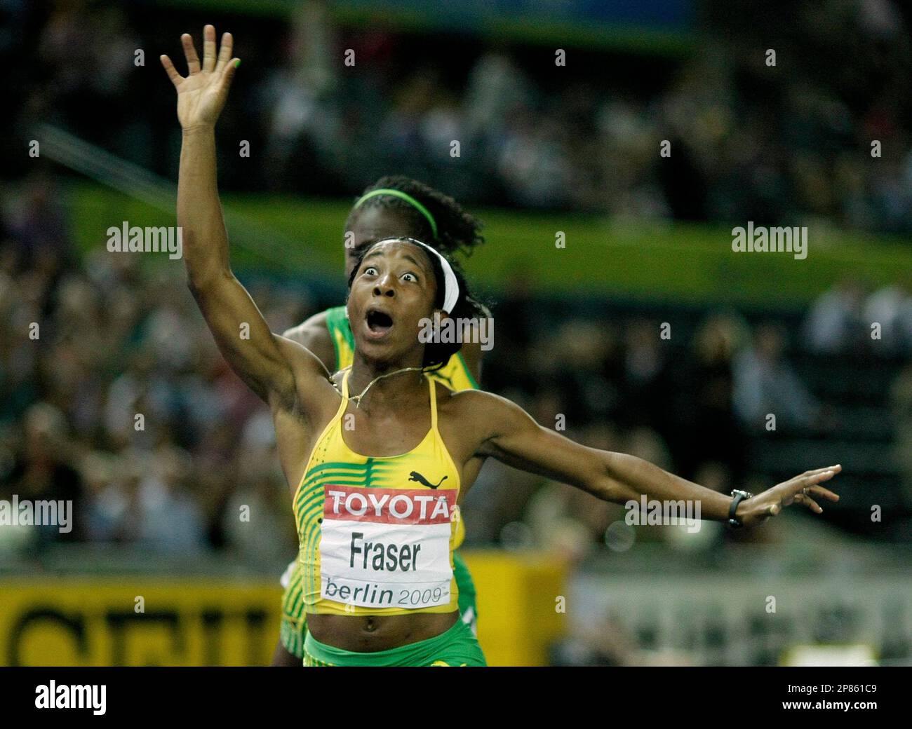 Jamaica's Shelley-Ann Fraser celebrates after winning the gold medal in ...