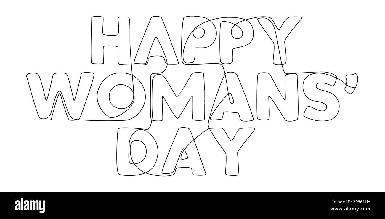 One continuous line of Happy Women's Day word. Thin Line Illustration ...