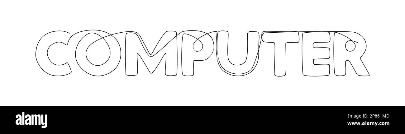 One Continuous Line Of Computer Word Thin Line Illustration Vector
