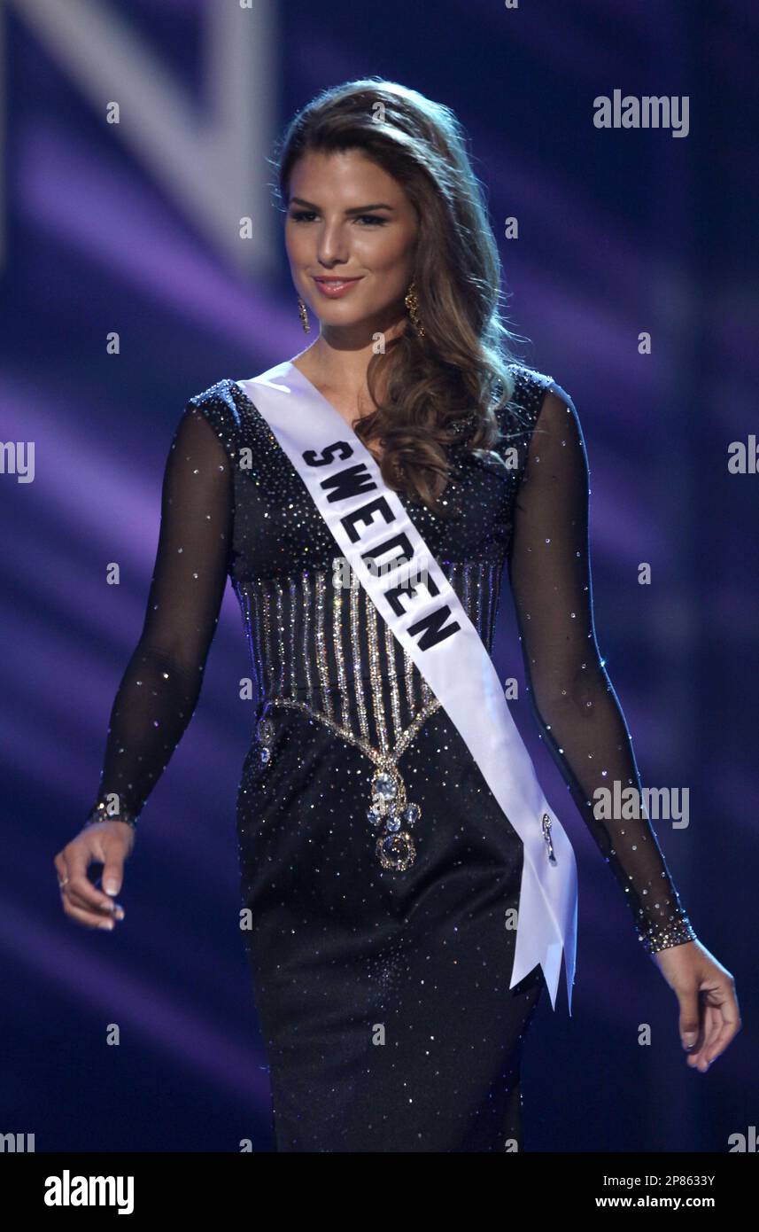Miss Sweden Renate Cerljen walks the runway in the evening gown segment ...