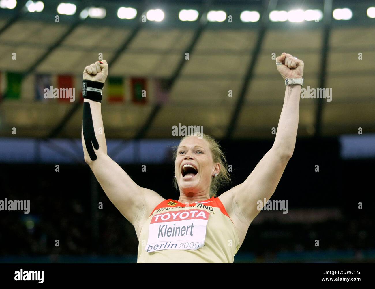 Germany's Nadine Kleinert reacts after an attempt in the final of the ...