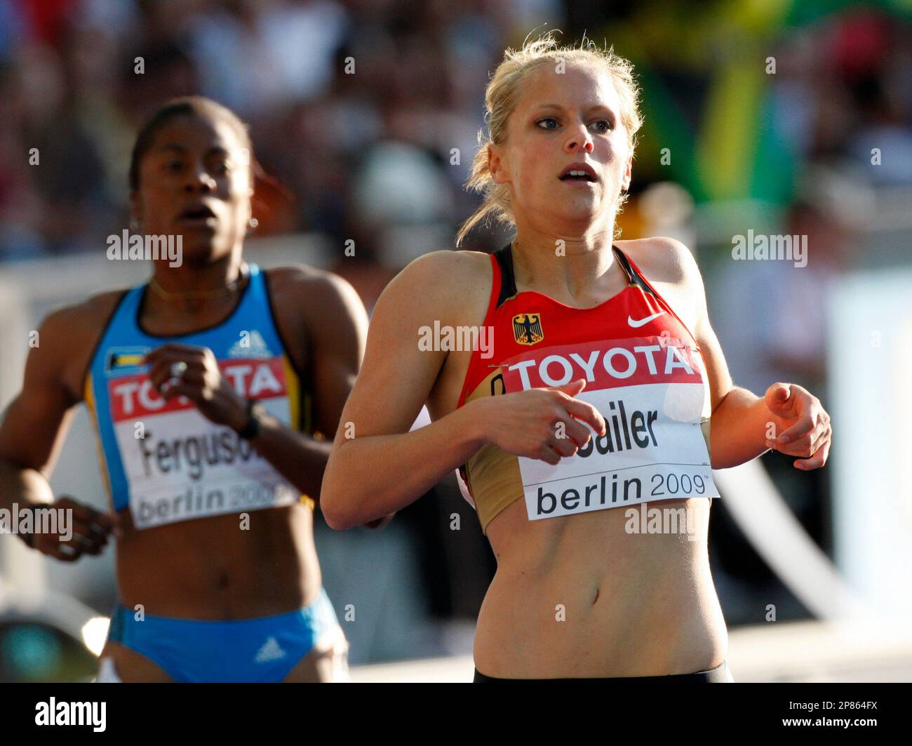 Bahamas' Debbie Ferguson-McKenzie, left, and Germany's Verena Sailer ...