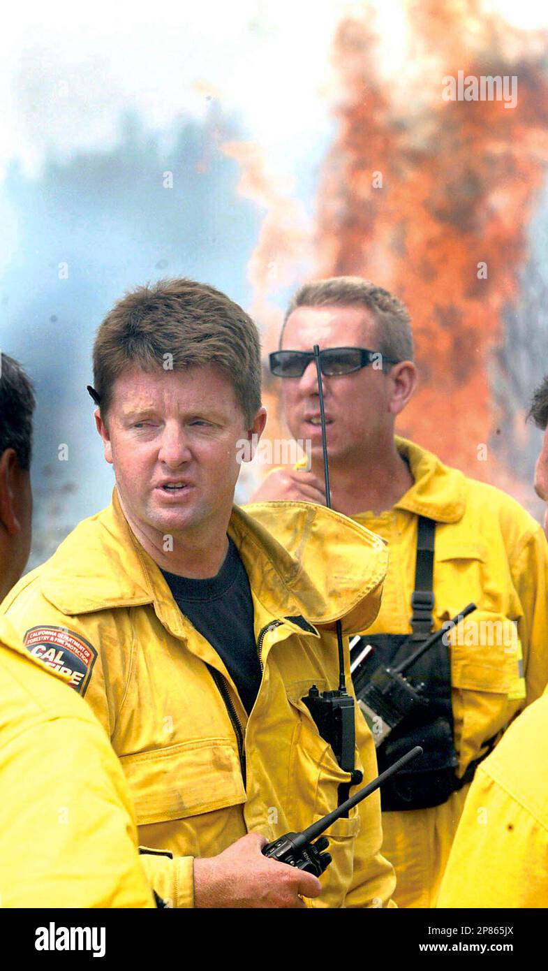 Buddy Bloxman of Monterey County Cal Fire leads a meeting during an ...