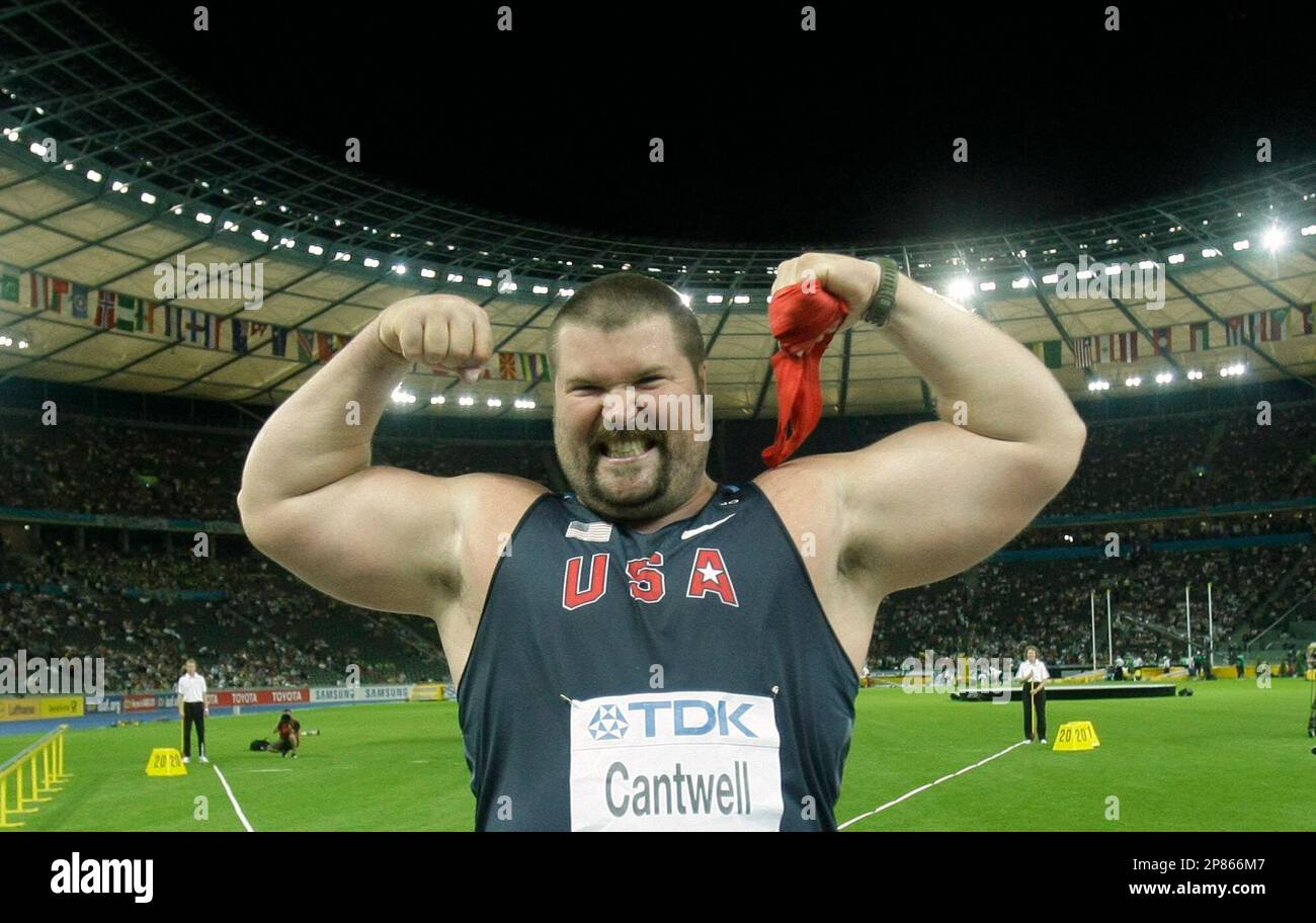 Christian Cantwell of the United States celebrates after winning the ...