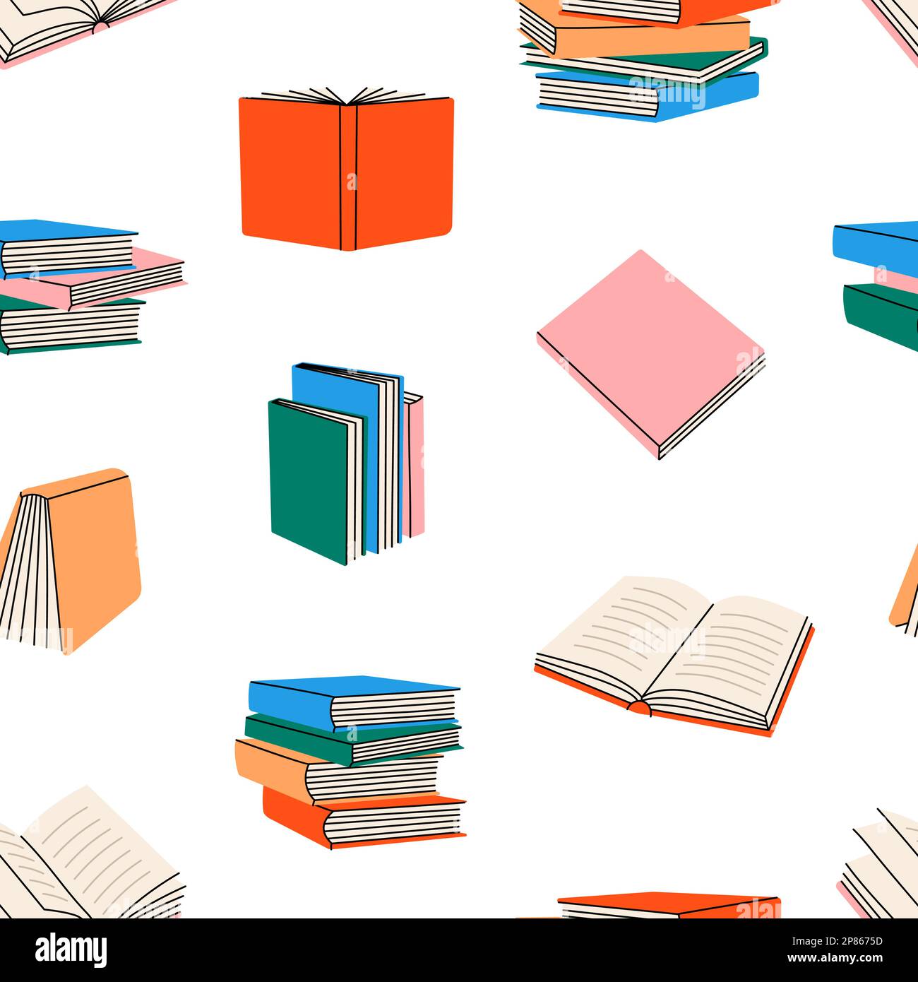 Books seamless pattern. Closed and open books line background ...