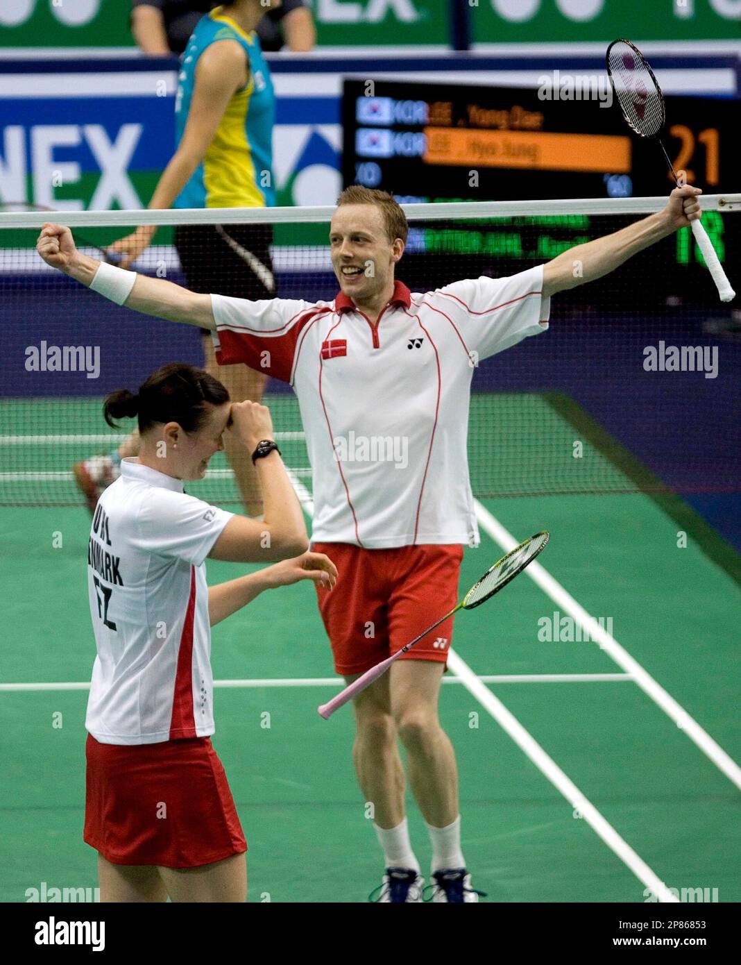 Denmark's Thomas Laybourn, right, and Kamilla Rytter Juhl celebrate ...