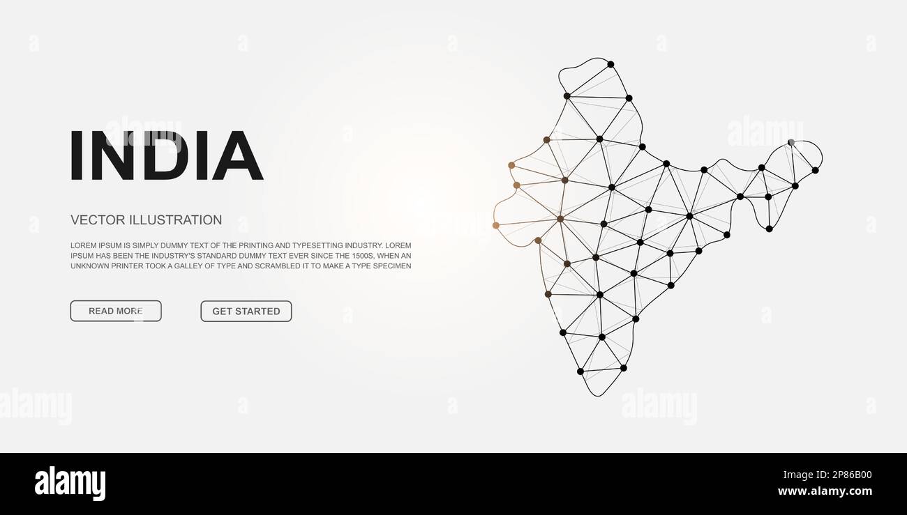 India low poly symbol with connected dots for landing page. India map ...