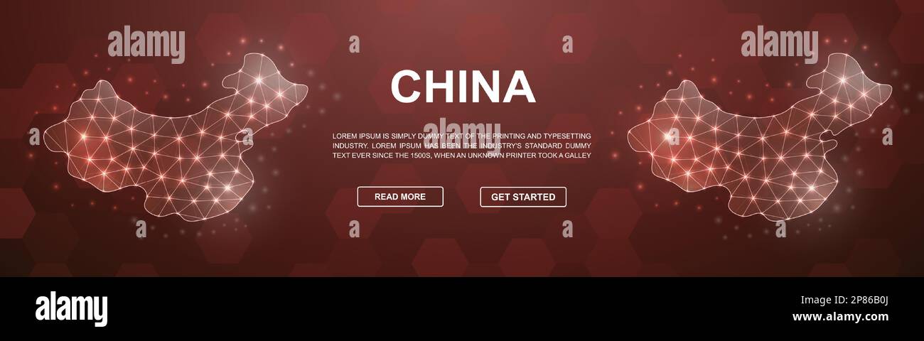 China polygonal promotion banner. Horizontal low poly poster ...