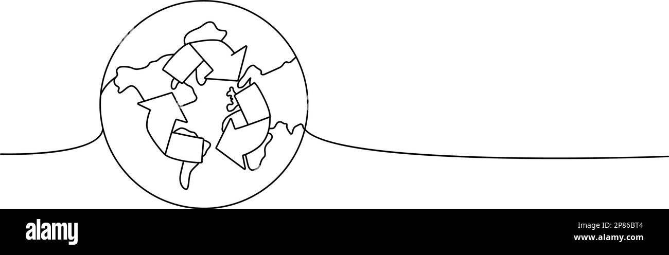 Earth with recycle symbol one line continuous drawing. Recycling waste ... Earth with recycle symbol one line continuous drawing. Recycling waste ...