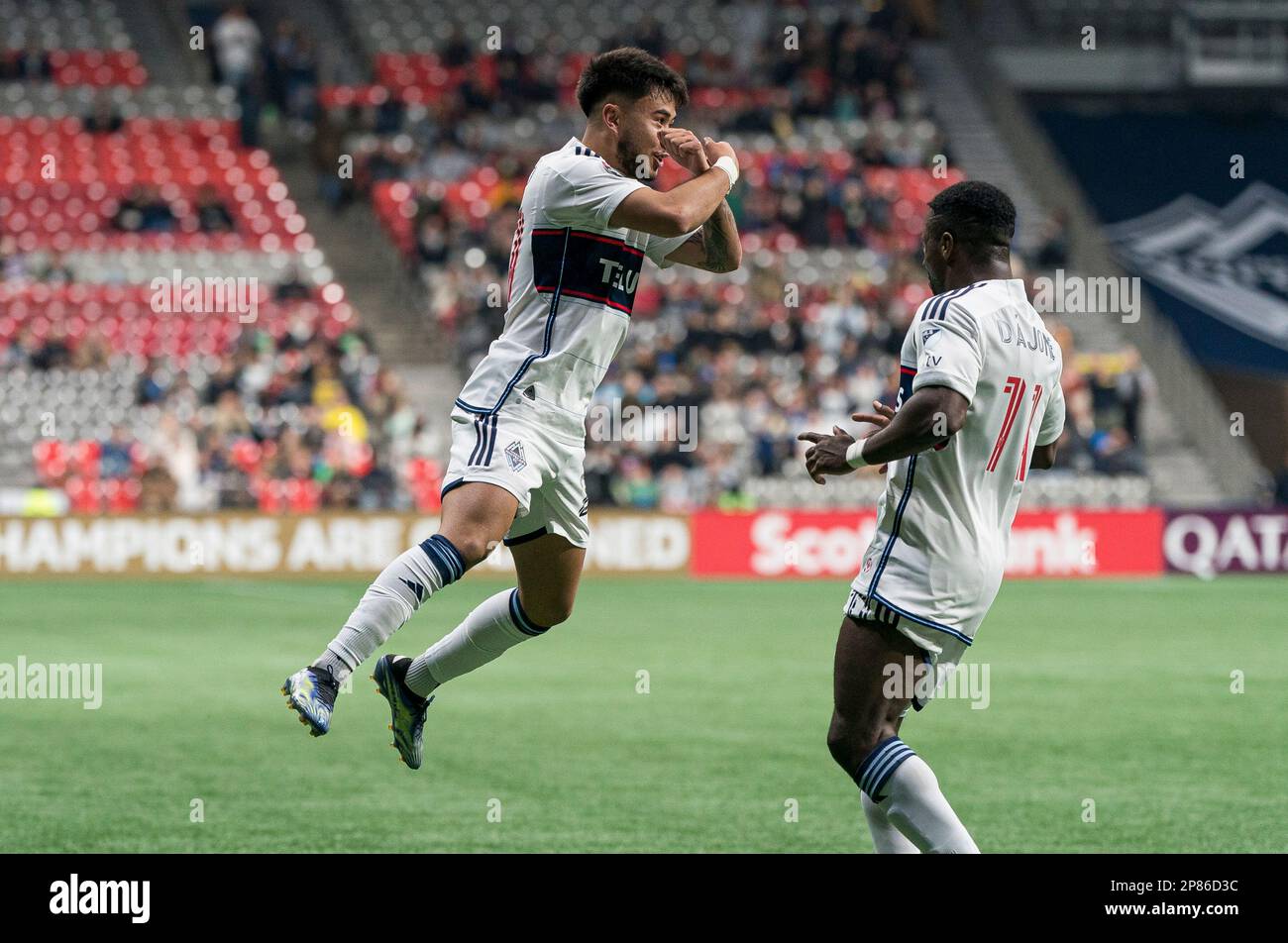 Vancouver Whitecaps FC's Ryan Raposo celebrates with teammate Cristian ...