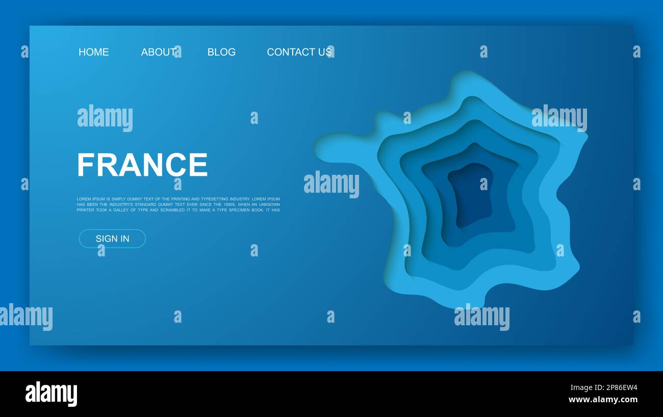 France 3d paper cut website template. France map paper cut out ...