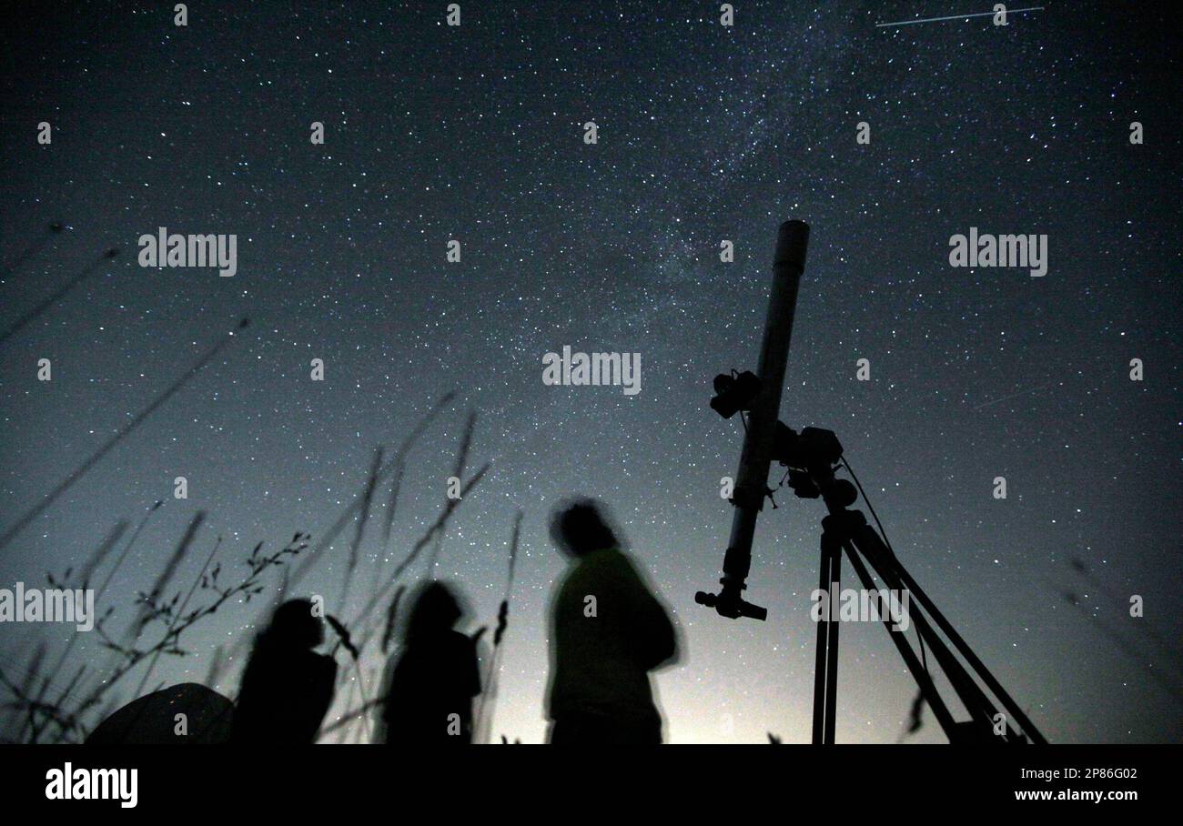 Astronomers observe the night sky for the Perseid meteor shower at an ...