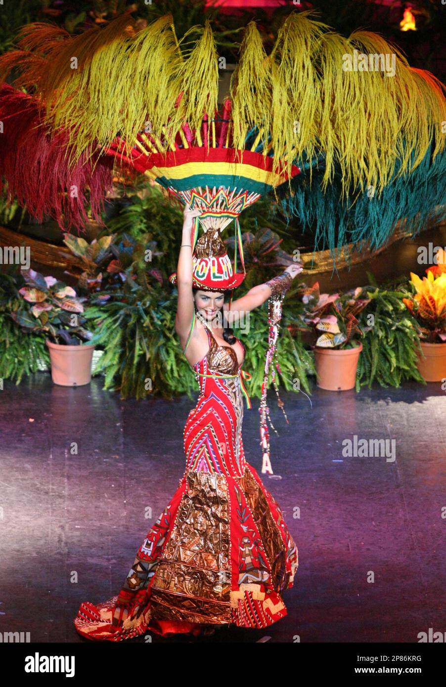 Miss Bolivia Dominique Peltier poses during the national costume event ...