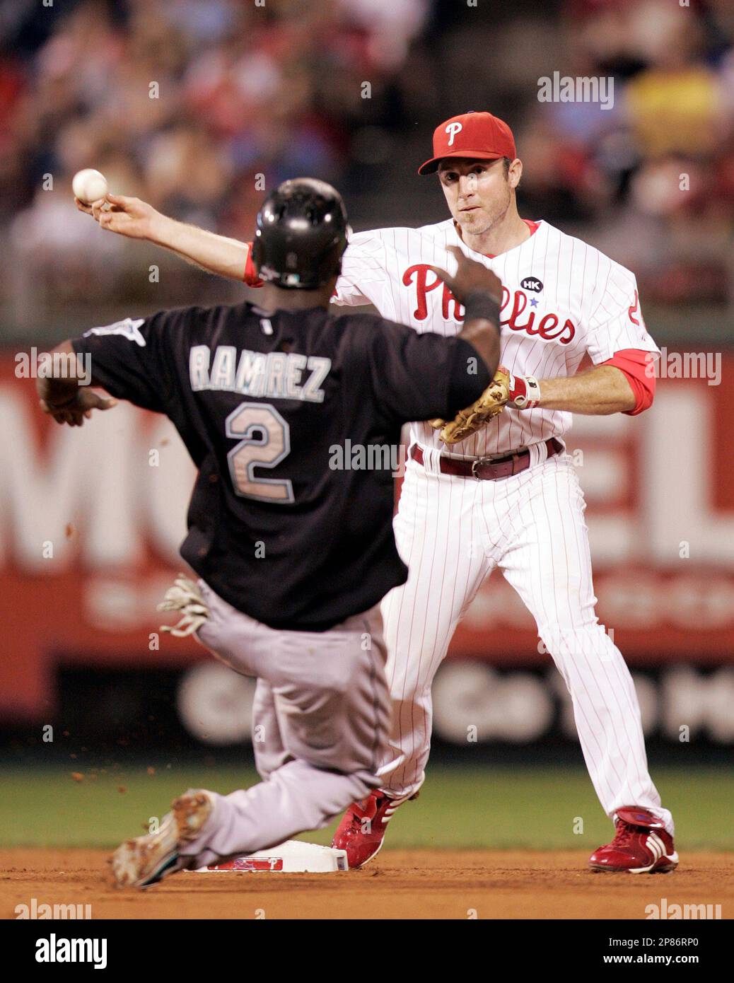 Florida Marlins' Hanley Ramirez is out as Philadelphia Phillies second ...