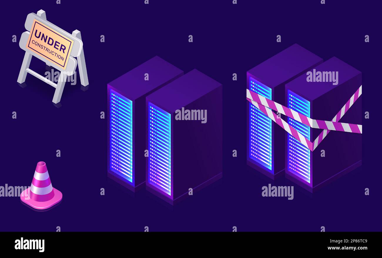 Website under construction isometric icons set, maintenance work or ...