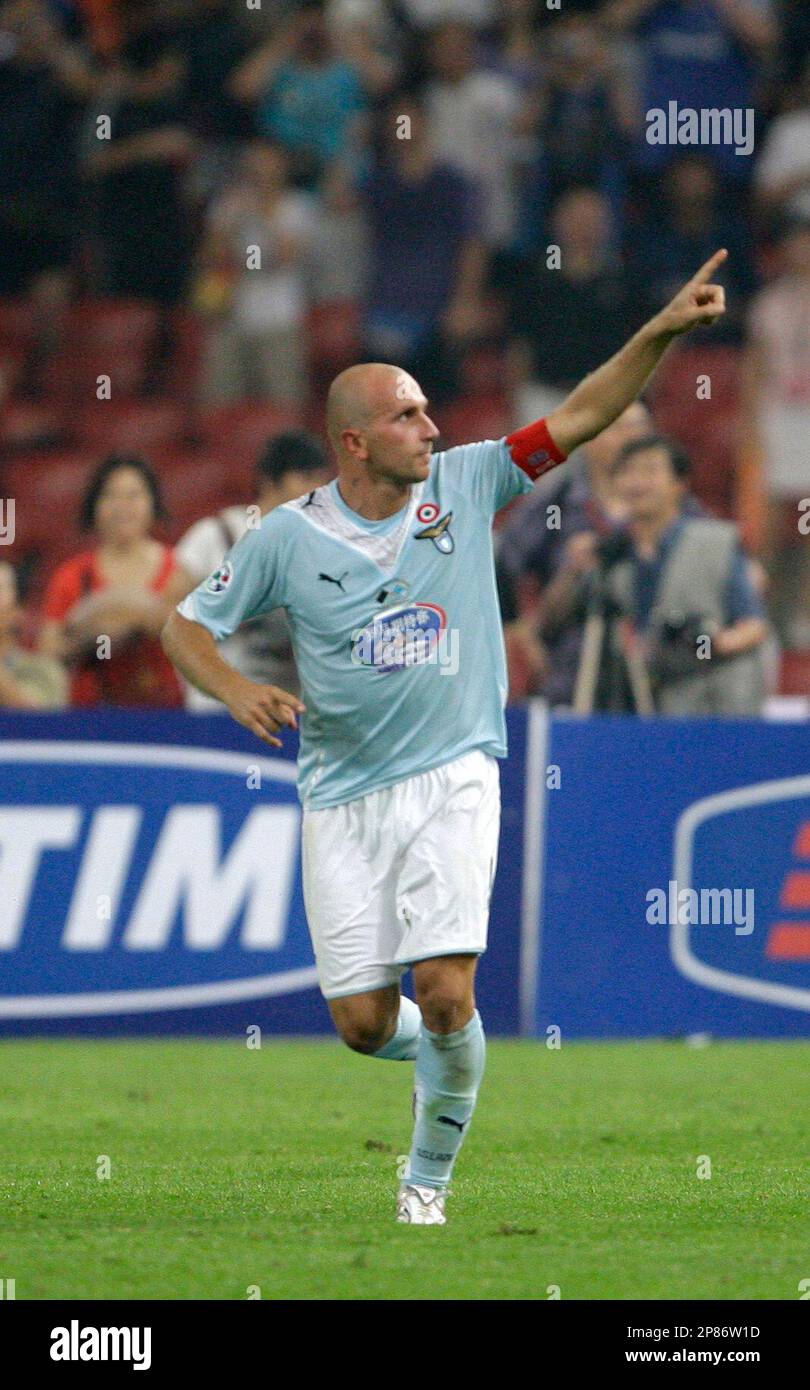 Lazio's captain Rocchi reacts after a goal during the Italian Supercup ...