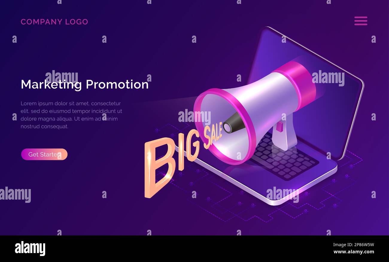 Marketing promotion, isometric concept vector illustration. Big ...