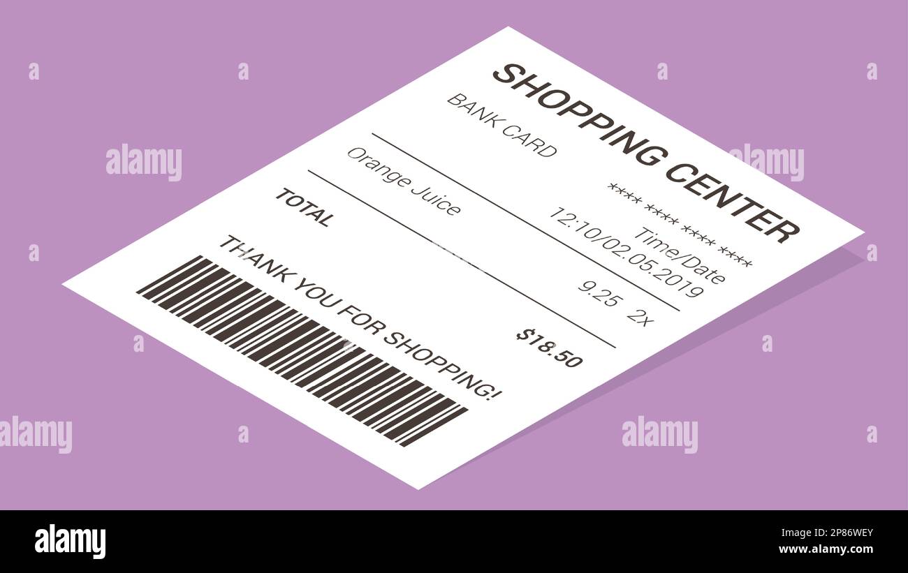 Isometric shop receipt, realistic isolated vector illustration ...