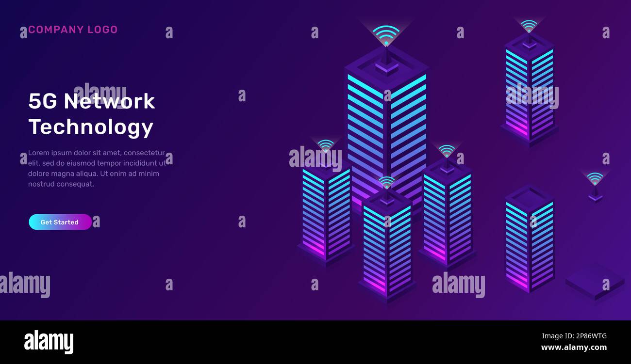 Smart city, wireless network technology, isometric concept vector ...