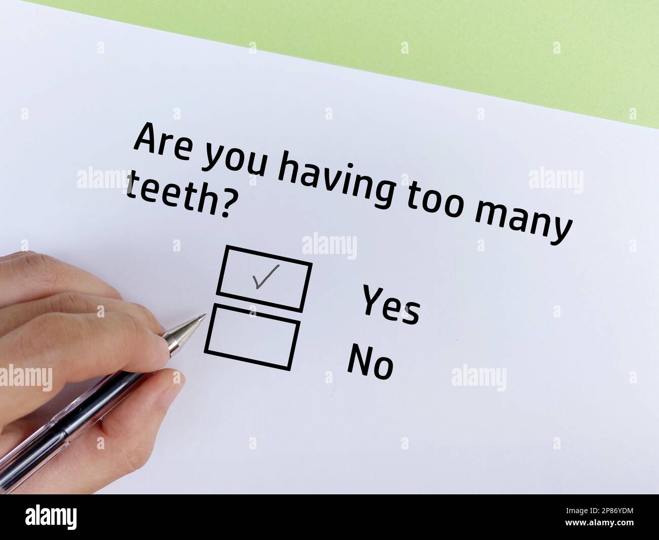 One person is answering question about dental care. She has too many ...