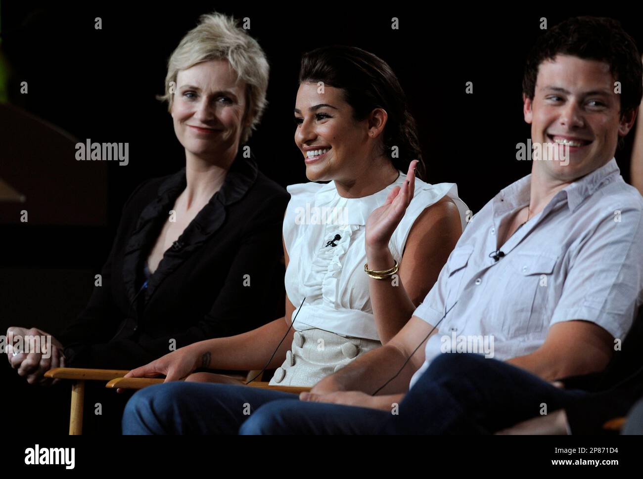 From left to right, actress Jane Lynch, actress Lea Michele and actor ...