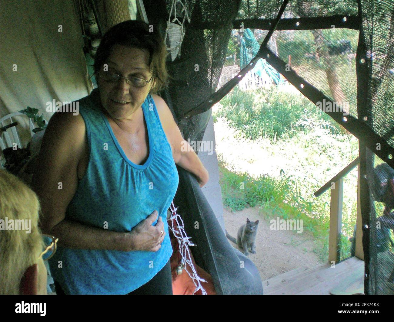 In this photo taken July 30, 2009, a feral cat over Arlene Cates ...