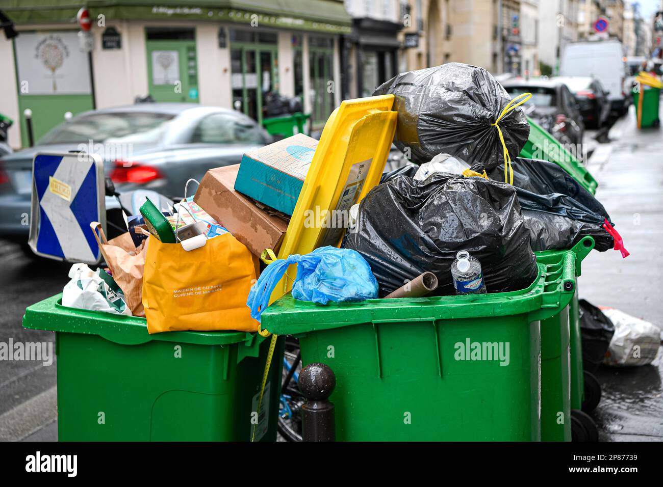 Illustration picture shows full bins on March 8, 2023 in Paris. A ...