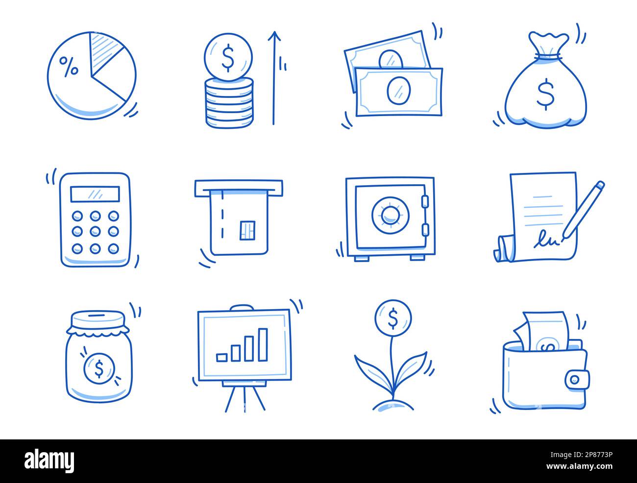 Hand drawn business icon set. Finance, money, investment icon sketch ...