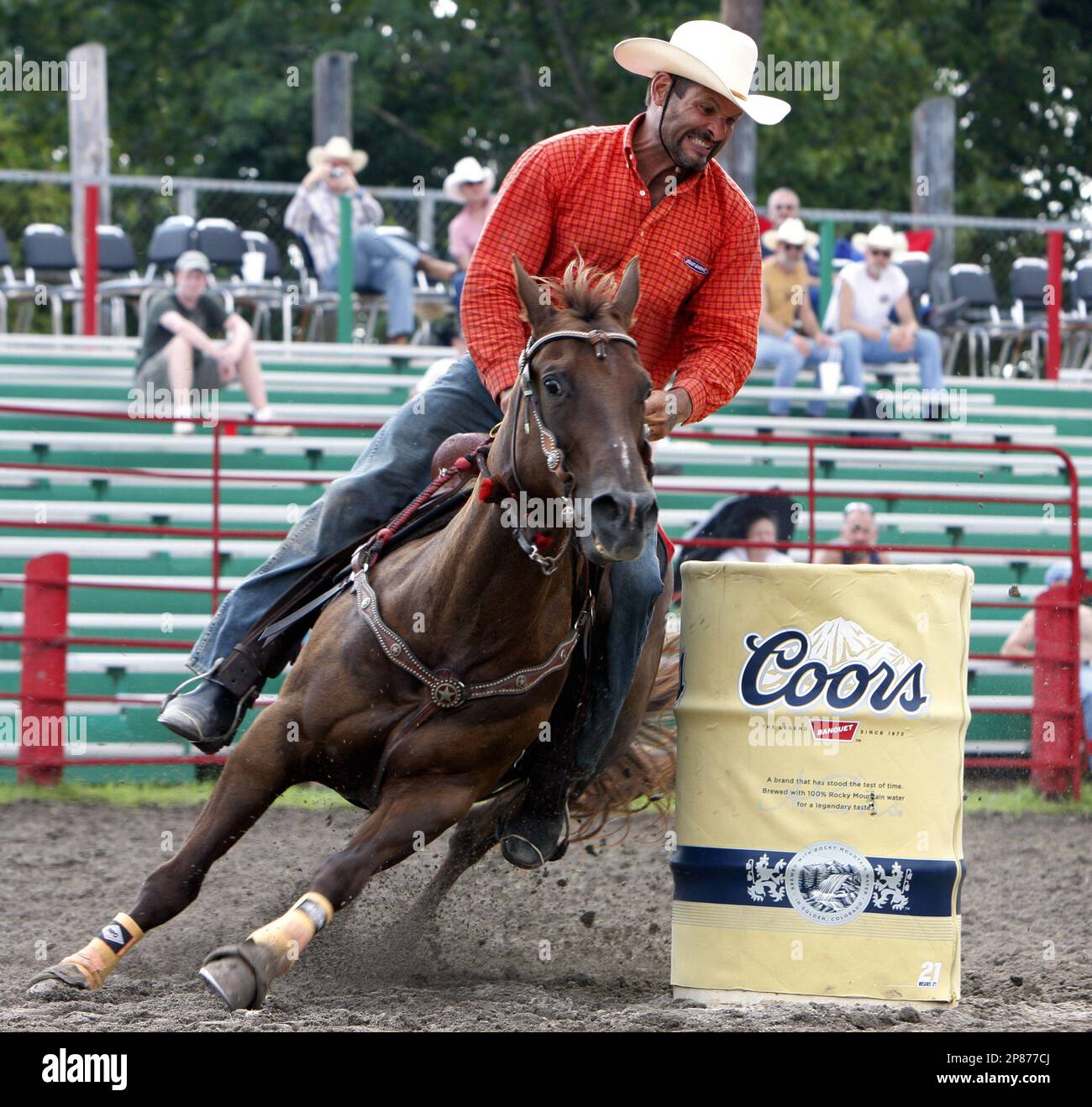 Cowboy Todd Tee Tramp rides during the barrel racing competition at the ...